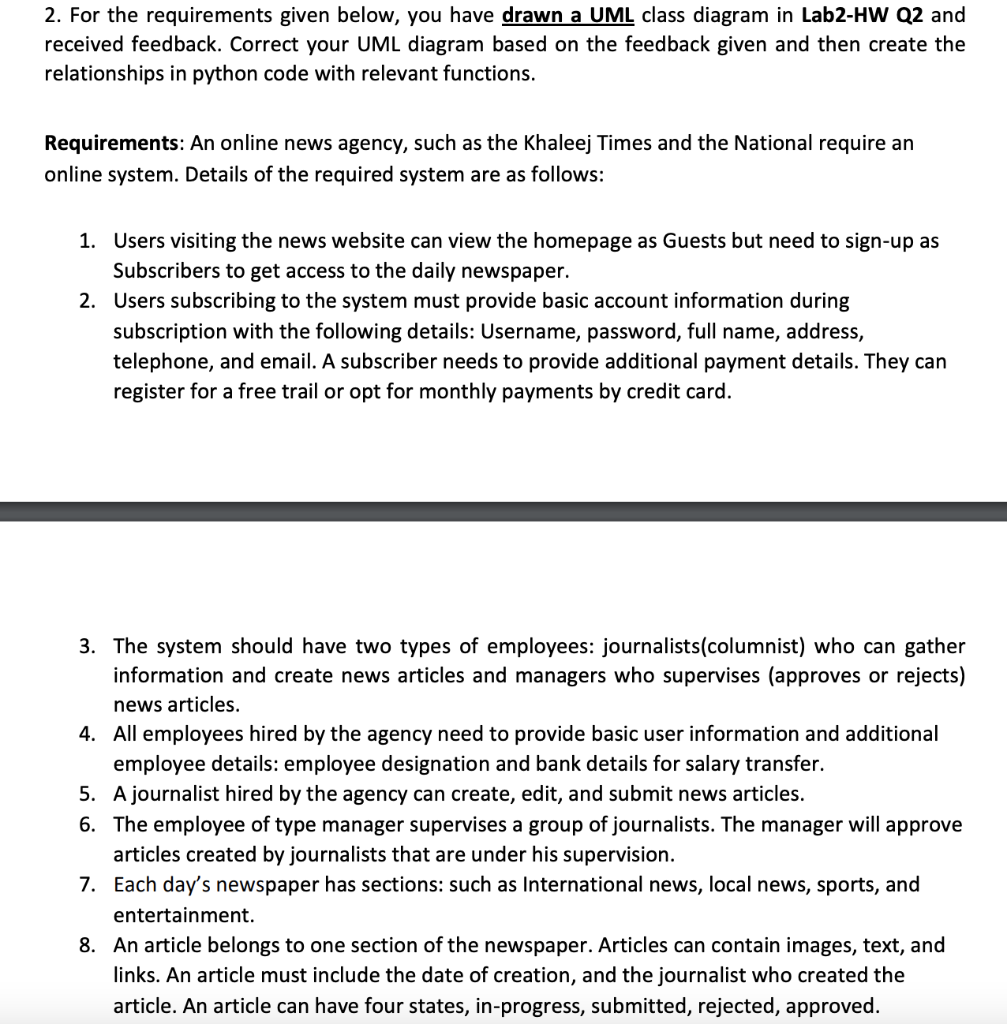 Solved 2. For the requirements given below, you have drawn a | Chegg.com