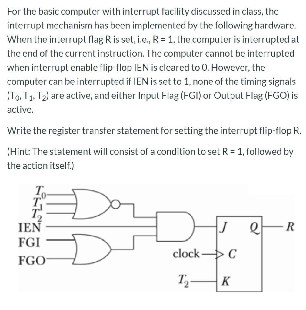 Solved For The Basic Computer With Interrupt Facility