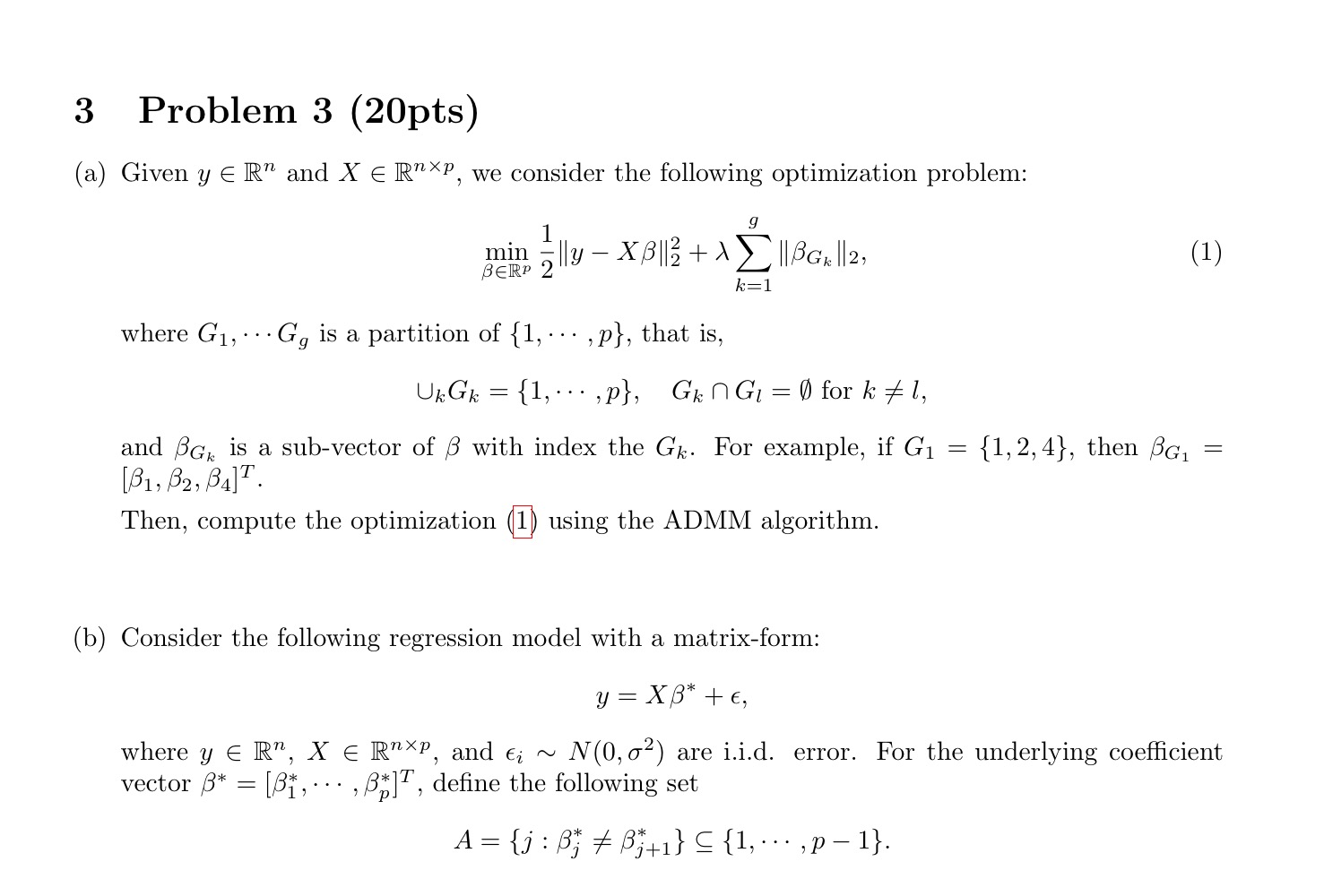 (a) Given y∈Rn and X∈Rn×p, we consider the following | Chegg.com