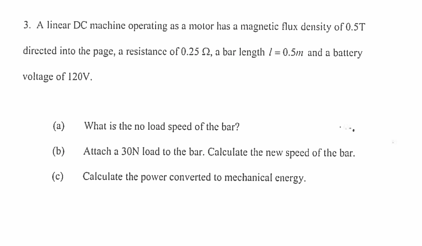 Solved 3. A linear DC machine operating as a motor has a | Chegg.com