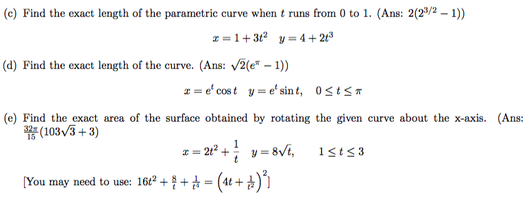 Solved (c) Find the exact length of the parametric curve | Chegg.com