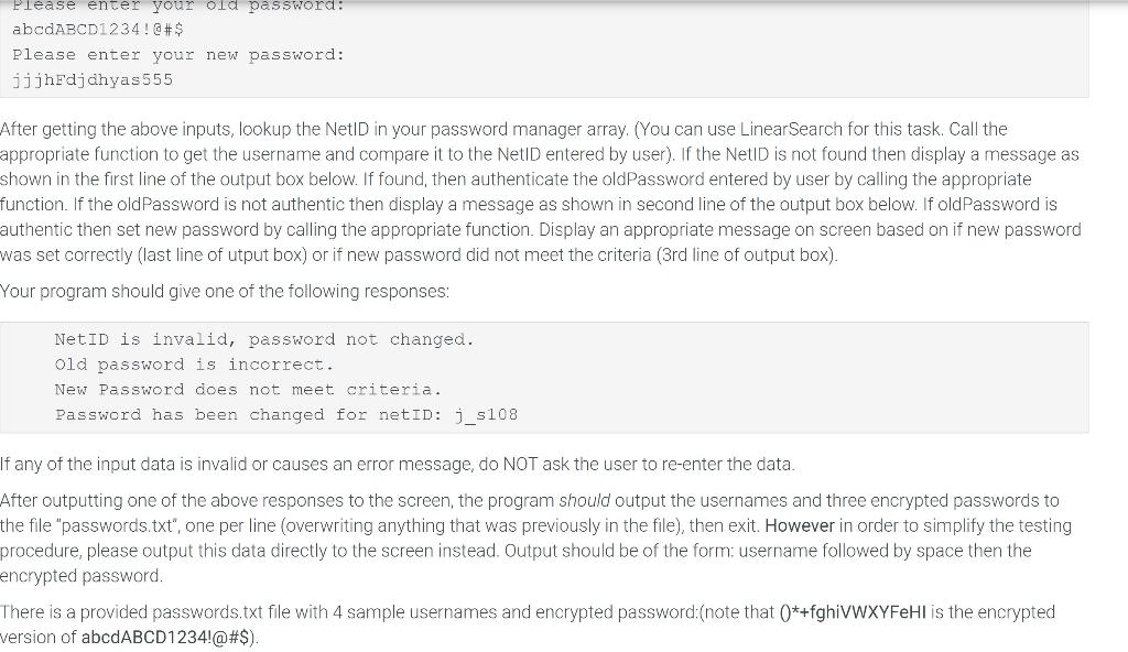 Solved PasswordManager Class The Password Manager class | Chegg.com