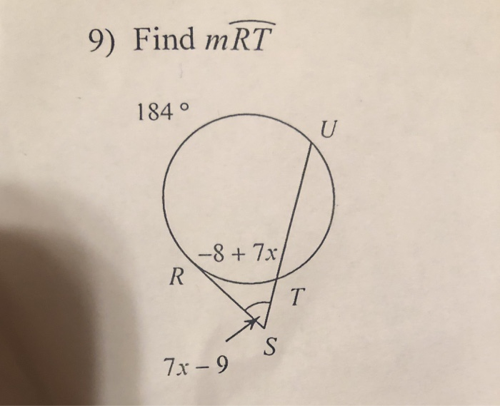 Solved 9) Find mRT 184° -8+7x 7x - 9 | Chegg.com