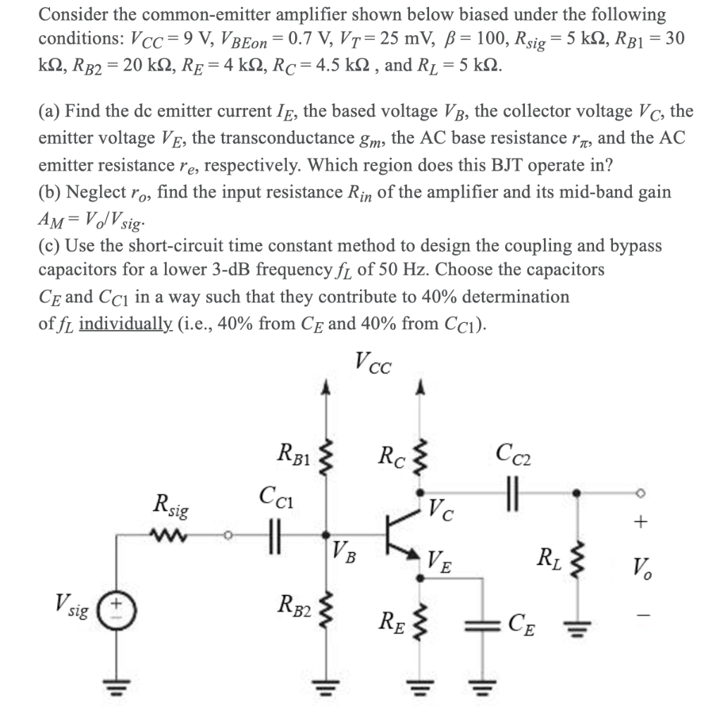 Solved Consider the common-emitter amplifier shown below | Chegg.com