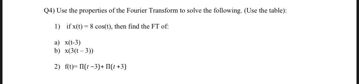 Solved Q4) Use the properties of the Fourier Transform to | Chegg.com