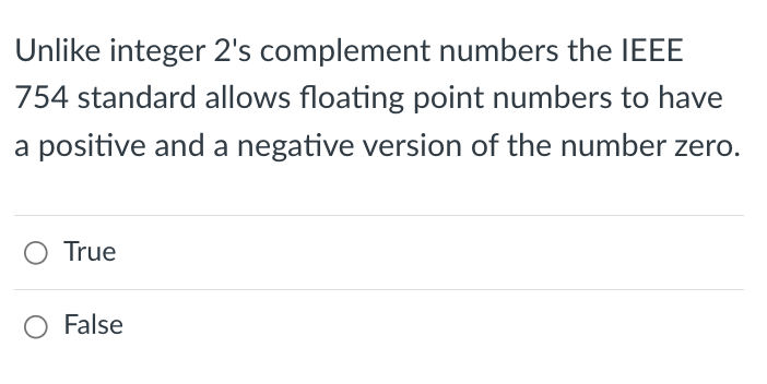 Solved Unlike integer 2's complement numbers the IEEE 754 | Chegg.com