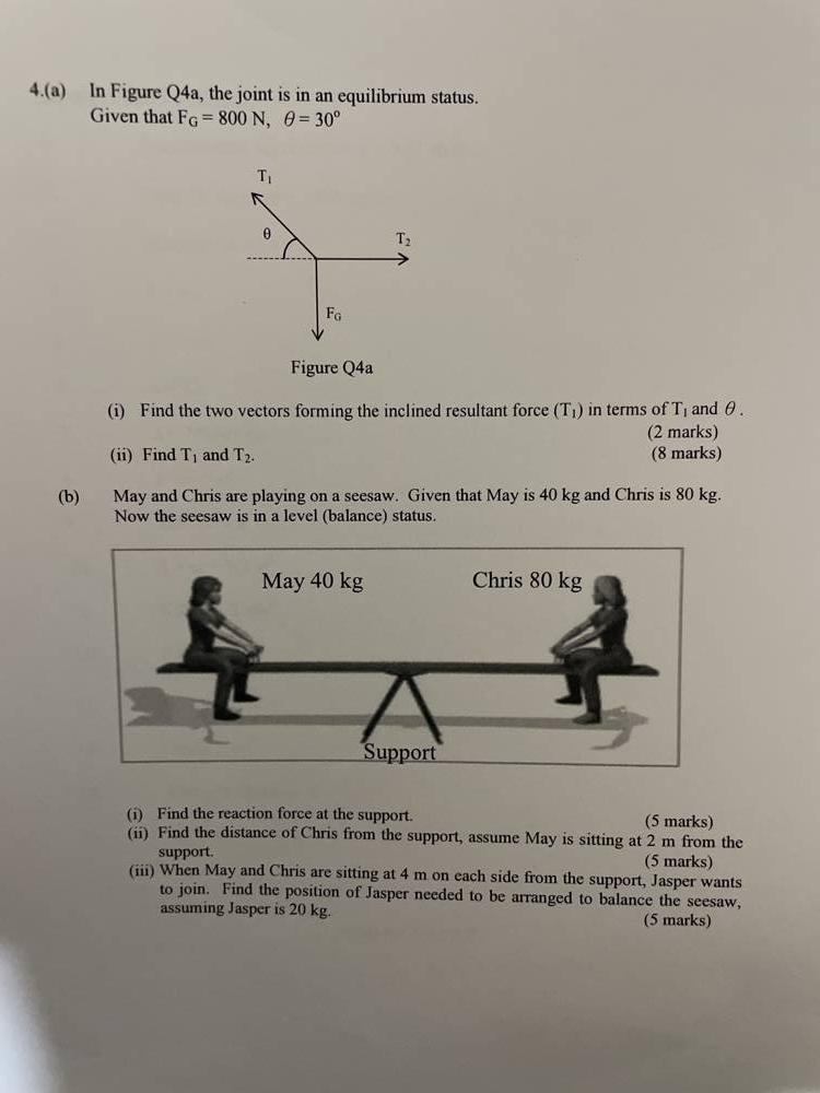 Solved 4.(a) In Figure Q4a, the joint is in an equilibrium | Chegg.com