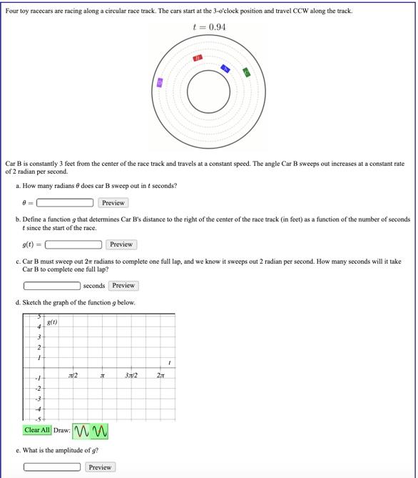 Solved Four toy racecars are racing along a circular race | Chegg.com