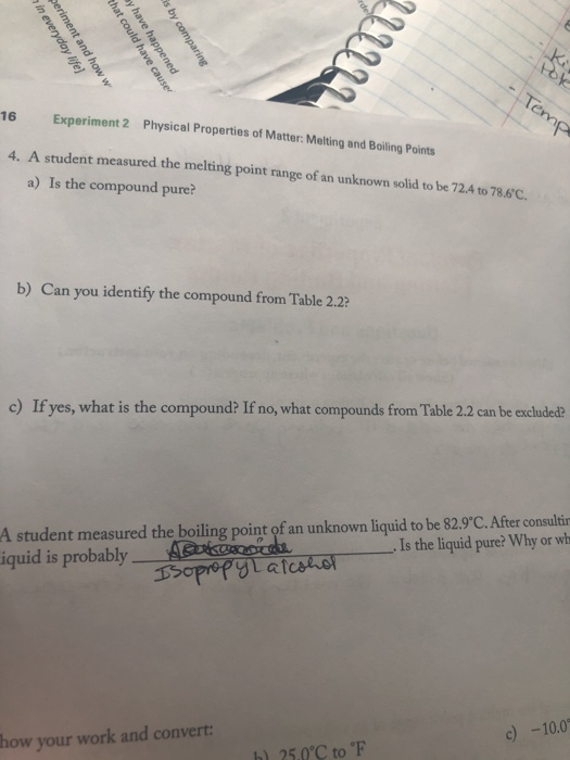 16 Experiment 2 Physical Properties of Matter: | Chegg.com
