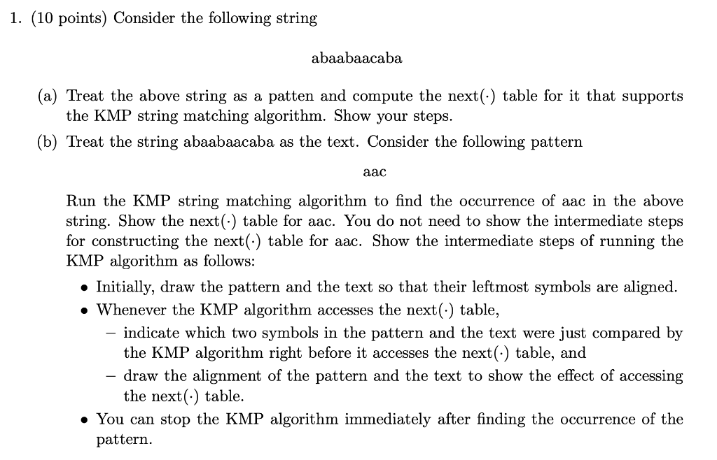 Solved 1. (10 points) Consider the following string | Chegg.com