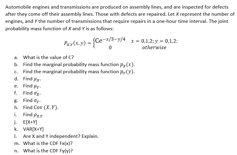 Solved Automobile engines and transmissions are produced on | Chegg.com