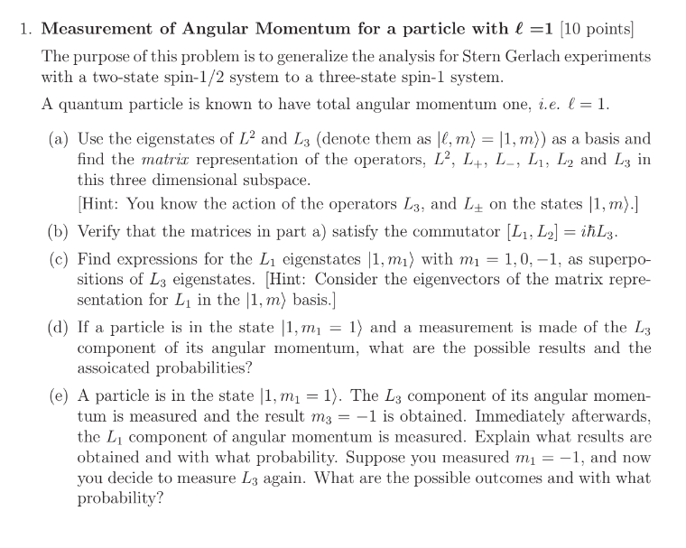 Solved Measurement of Angular Momentum for a particle with | Chegg.com