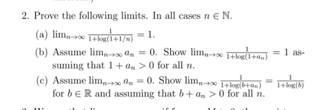 Solved 2. Prove the following limits. In all cases n∈N. (a) | Chegg.com