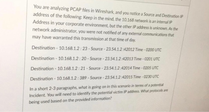 Solved You are analyzing PCAP files in Wireshark, and you | Chegg.com