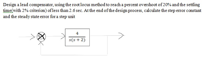 Solved Design a lead compensator, using the root locus | Chegg.com