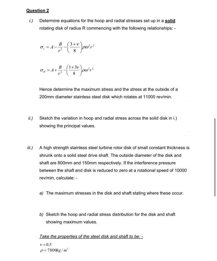 Solved Question 2 i) Determine equations for the hoop and | Chegg.com