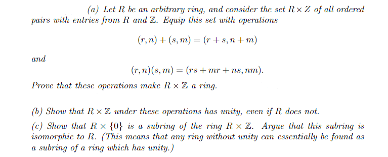 (a) Let R be an arbitrary ring, and consider the set | Chegg.com