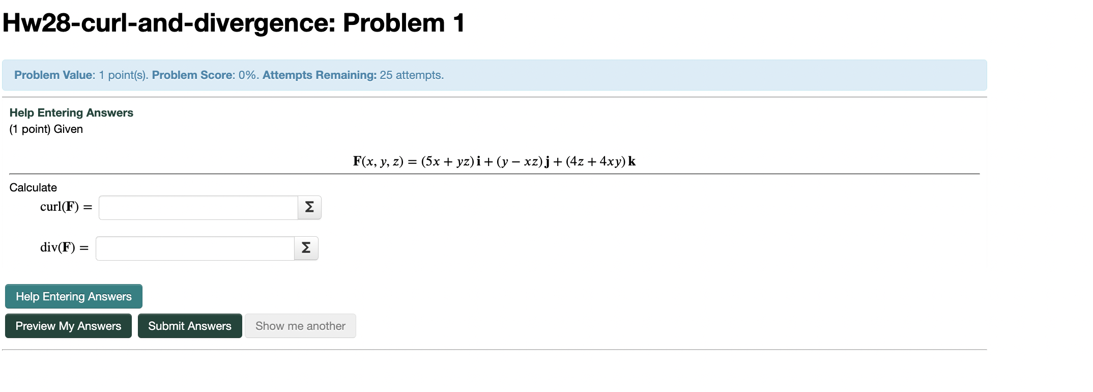 Solved Hw28-curl-and-divergence: Problem 1 Problem Value: 1 | Chegg.com