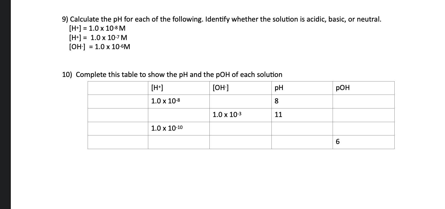 Solved 9) Calculate the pH for each of the following. | Chegg.com