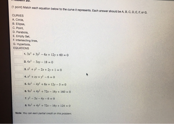 Solved (1 point) Match each equation below to the curve it | Chegg.com