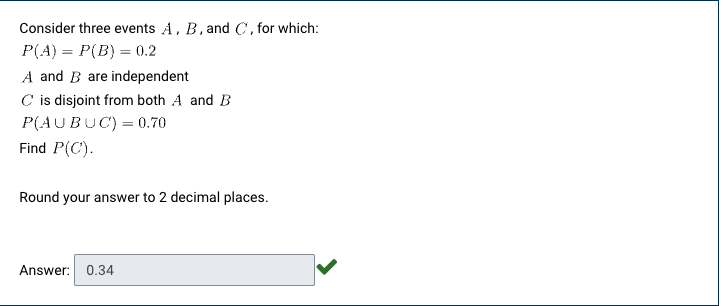 Solved Consider three events A,B, and C, for which: | Chegg.com