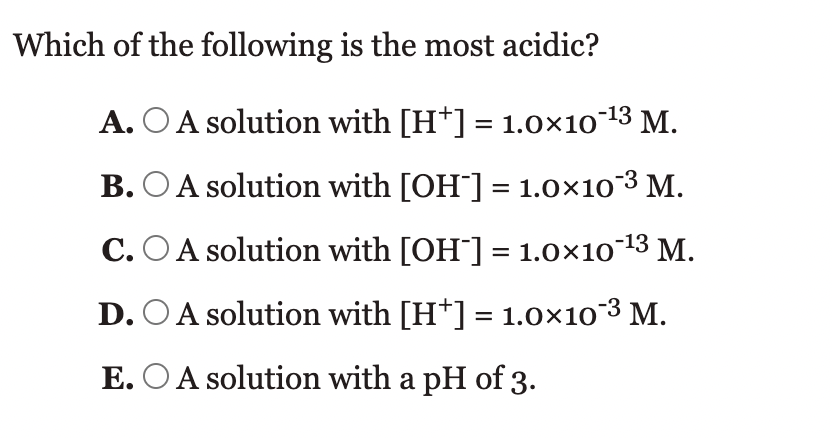 Solved Which of the following is the most acidic? A. A | Chegg.com