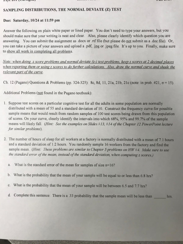 Solved SAMPLING DISTRIBUTIONS, THE NORMAL DEVIATE (Z) TEST | Chegg.com