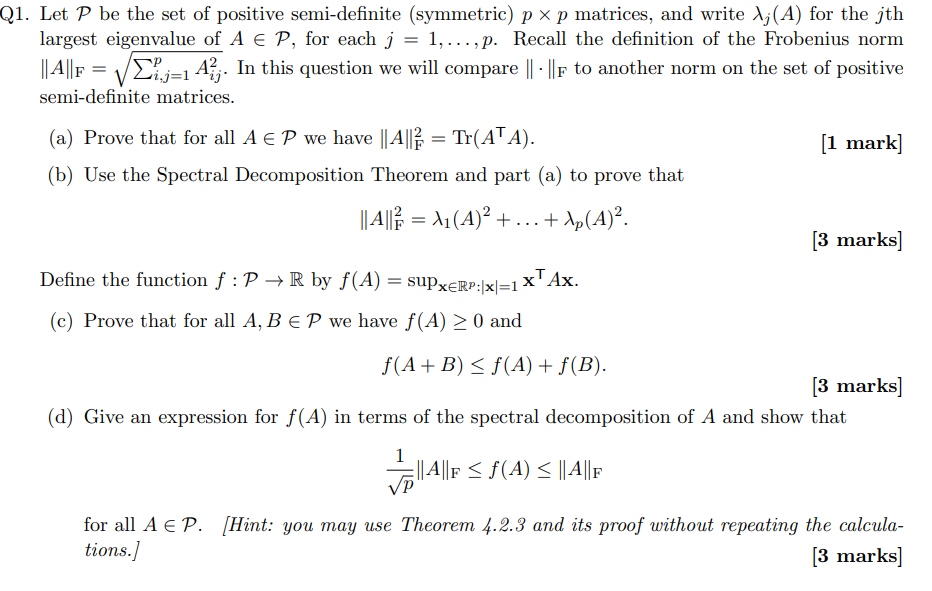 1. Let P be the set of positive semi-definite | Chegg.com