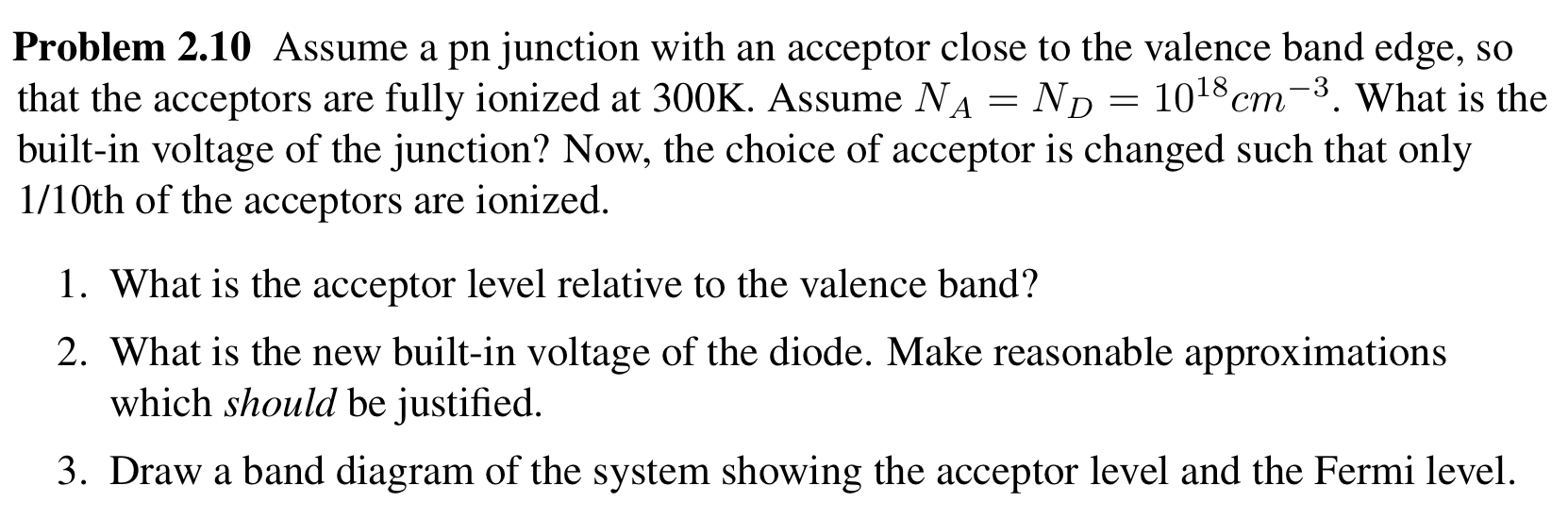 Solved Problem 2.10 Assume a pn junction with an acceptor | Chegg.com