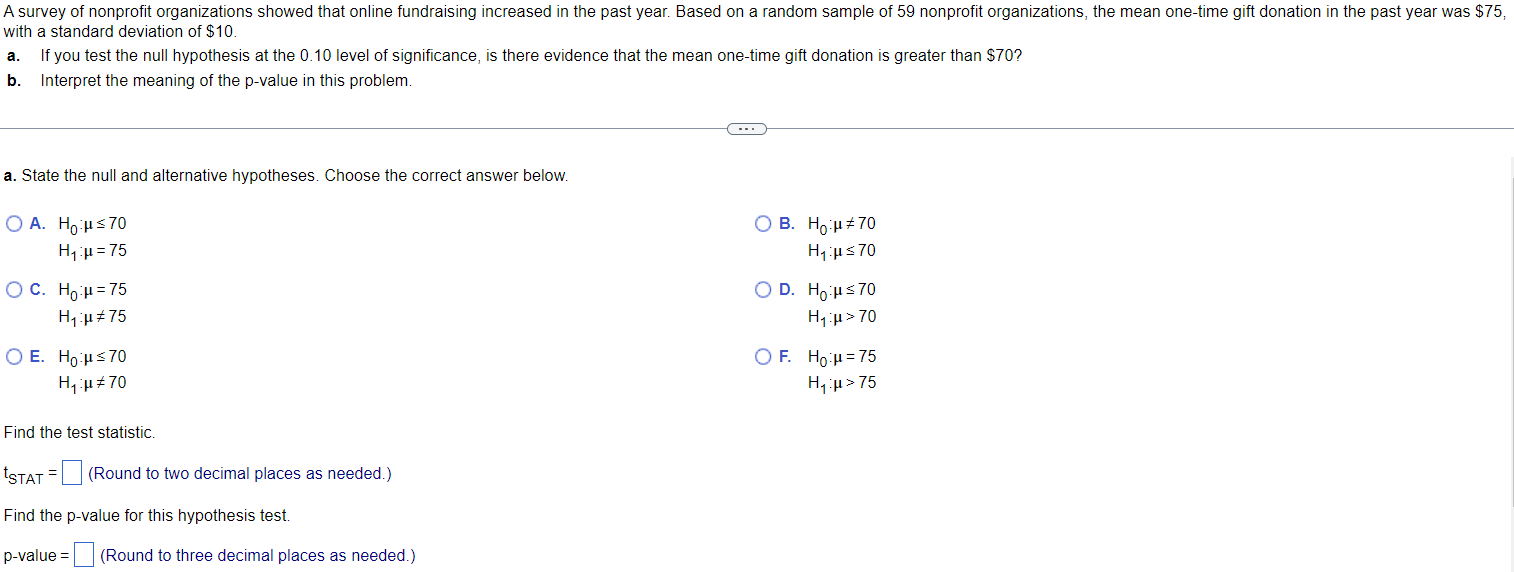 Solved State the null and alternative hypothesis. Choose | Chegg.com