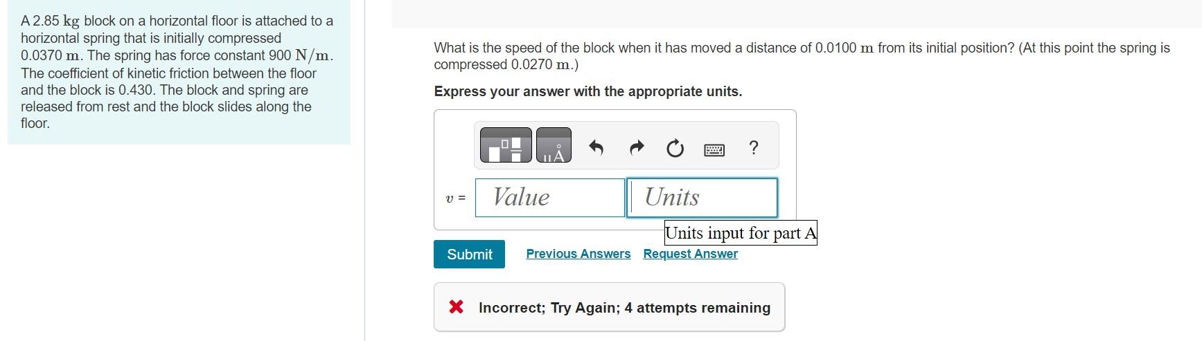 Solved A 2.85 kg block on a horizontal floor is attached to | Chegg.com