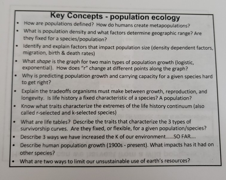 Solved Key Concepts population ecology How are populations | Chegg.com