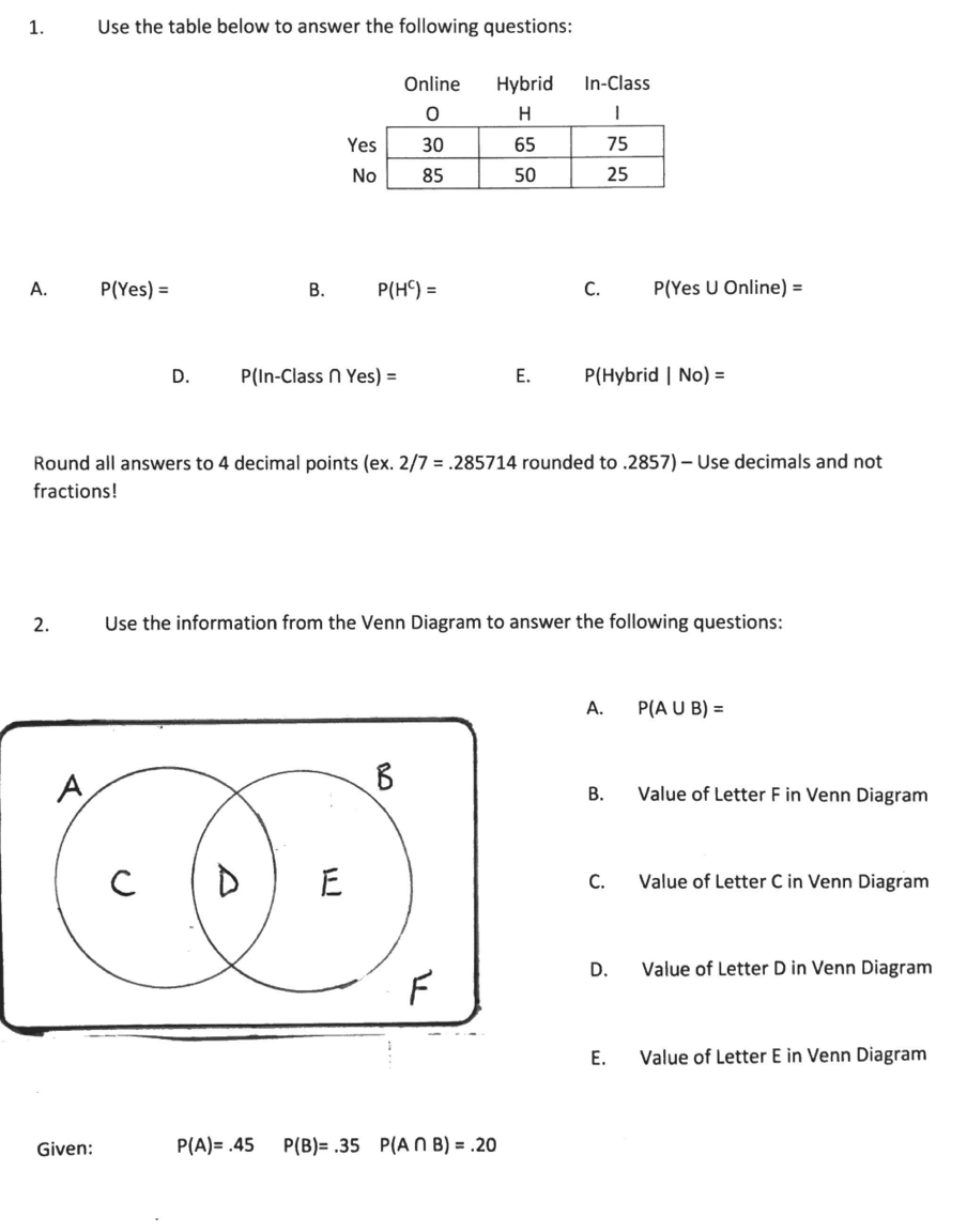 Solved 1. Use the table below to answer the following | Chegg.com