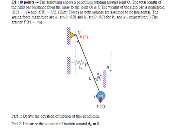 Solved Q1 (40 points) - The following shows a pendulum | Chegg.com
