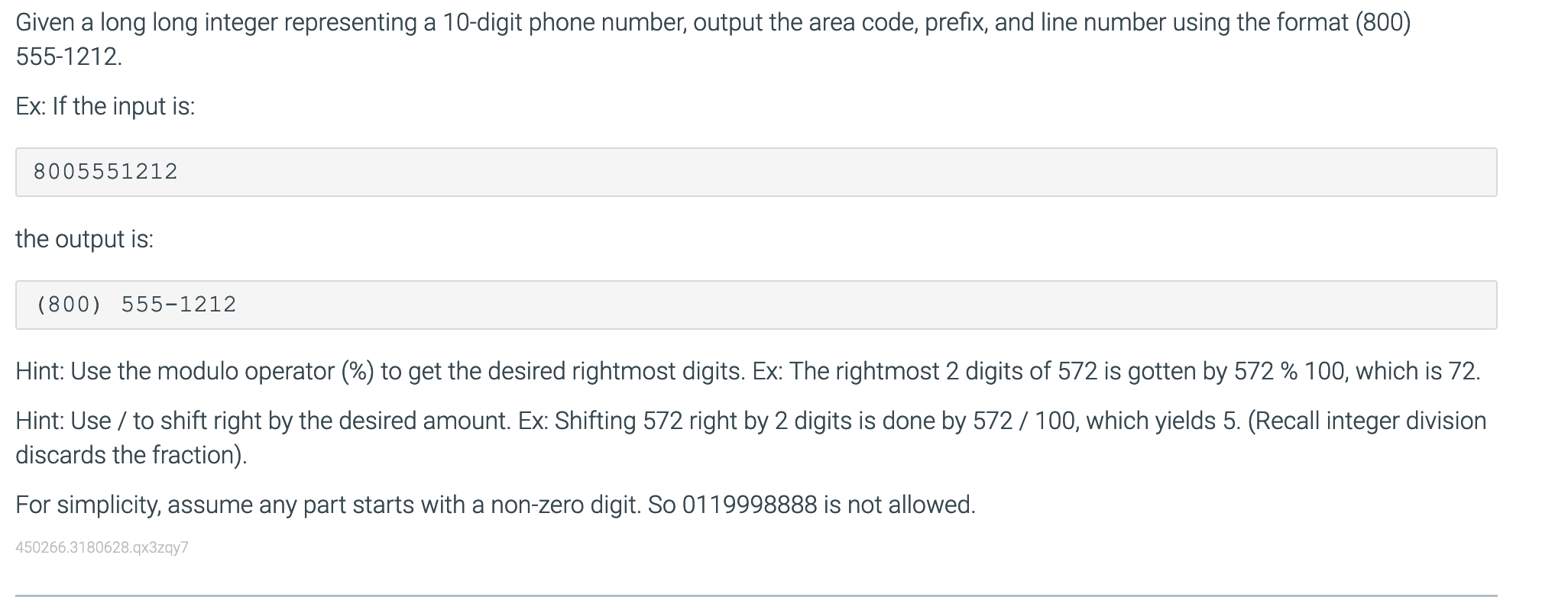 Solved Given a long long integer representing a 10-digit | Chegg.com Solved Given a long long integer representing a 10-digit | Chegg.com