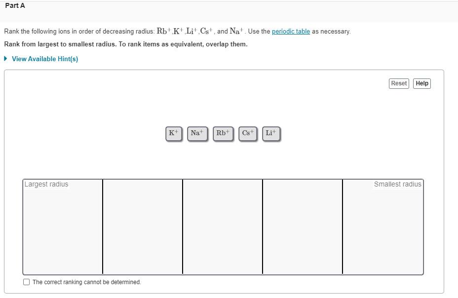 Solved Rank the following ions in order of decreasing | Chegg.com