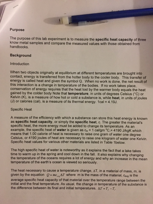 Solved Purpose The purpose of this lab experiment is to | Chegg.com