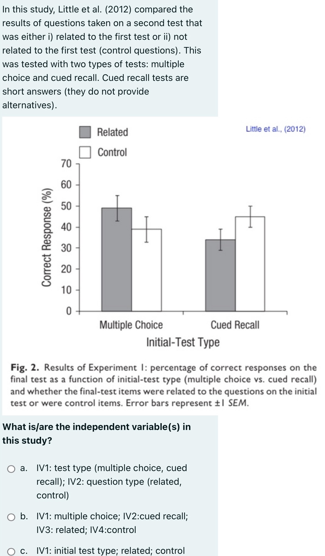 Solved In this study, Little et al. (2012) compared the | Chegg.com