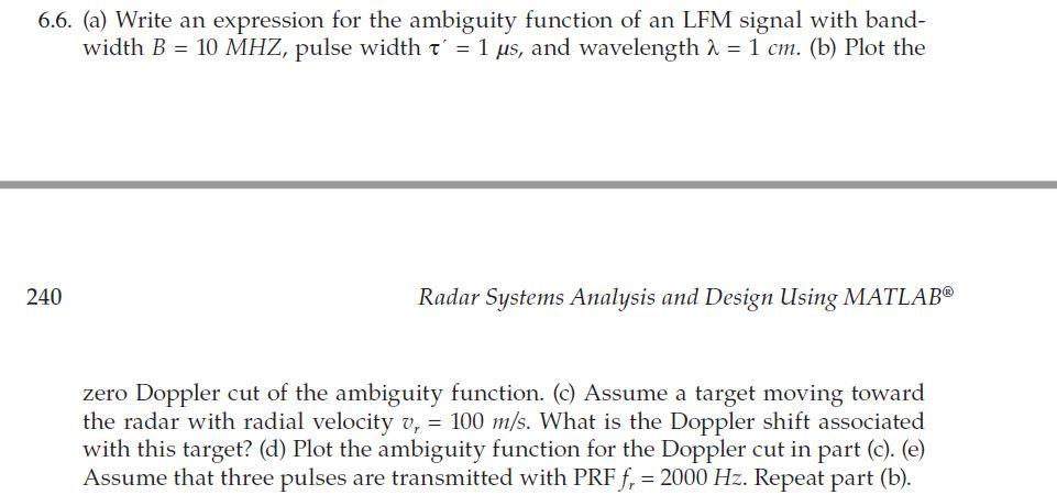 Solved 6.6. (a) Write an expression for the ambiguity | Chegg.com
