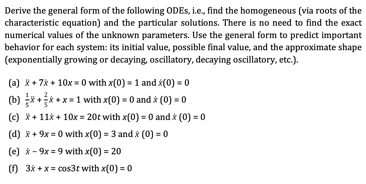 Solved Derive the general form of the following ODEs, i.e., | Chegg.com