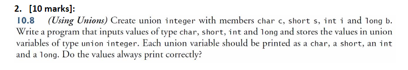 Solved 2. [10 marks]: 10.8 (Using Unions) Create union | Chegg.com