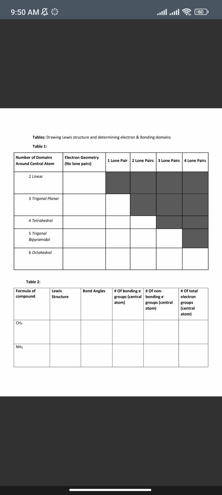 Solved Tables: Drawing Lewis structure and determining | Chegg.com
