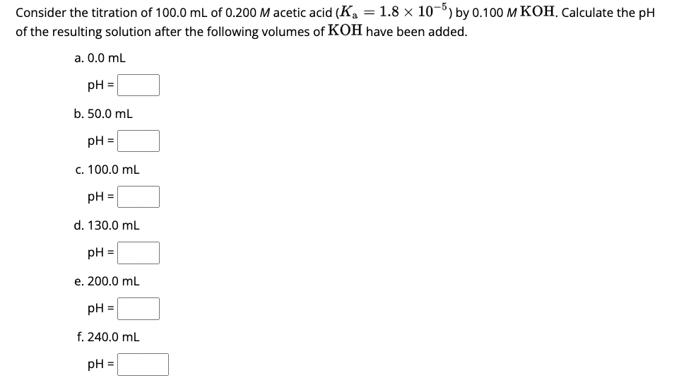 Solved Consider the titration of 100.0 mL of 0.200M acetic | Chegg.com