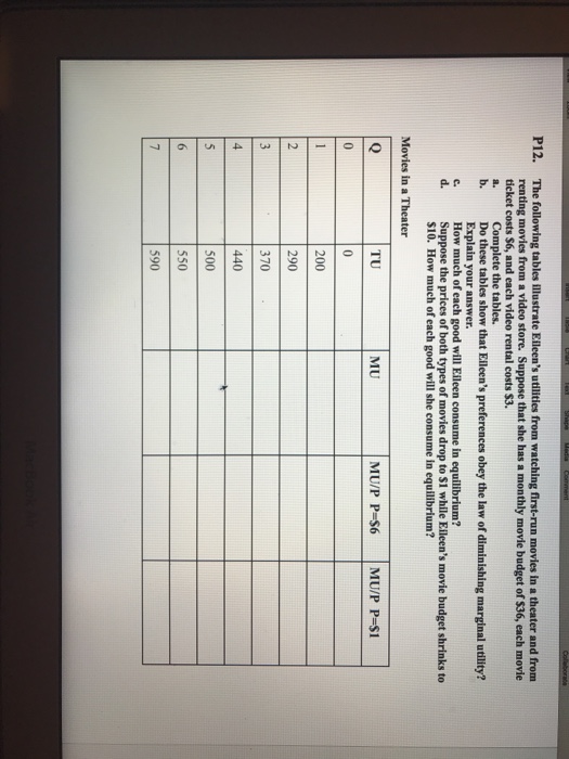 Solved P12. The following tables ilustrate Eileen's | Chegg.com
