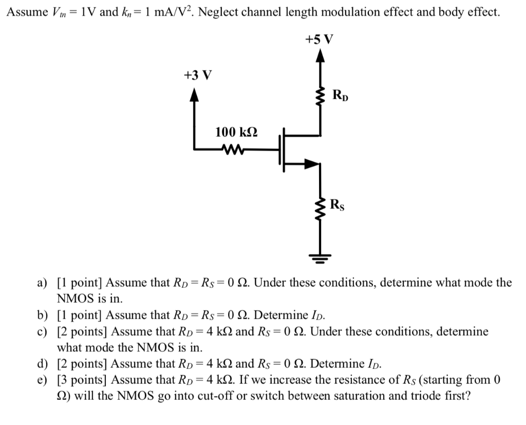 Solved Assume Vm = 1V and kn= 1 mA/V2. Neglect channel | Chegg.com