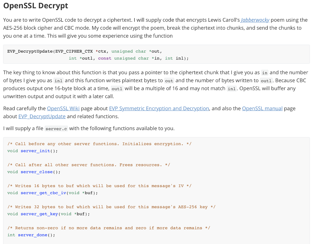 OpenSSL Decrypt You are to write OpenSSL code to | Chegg.com