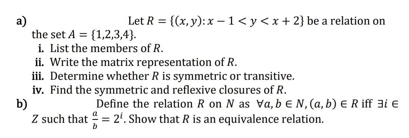 Solved a) Let R = {(x,y): x – 1 | Chegg.com