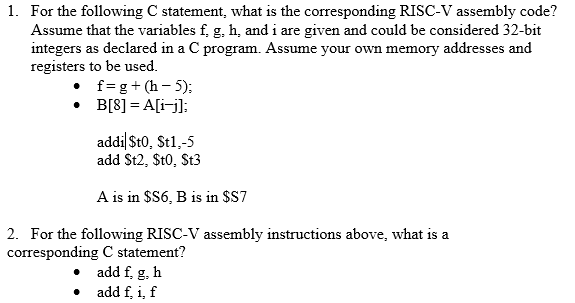 1. For the following C statement, what is the | Chegg.com