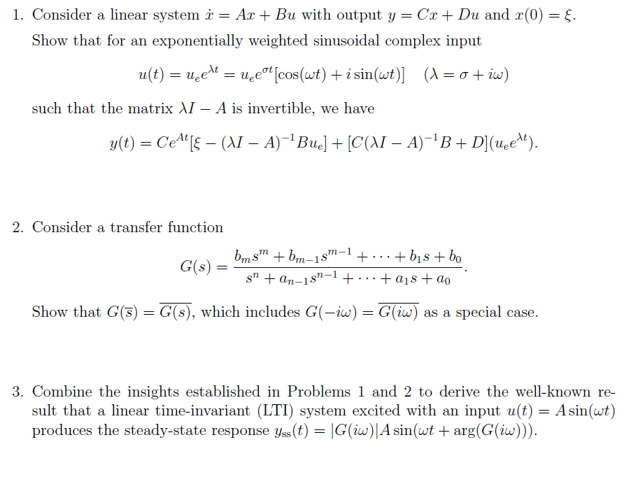 1. Consider a linear system x˙=Ax+Bu with output | Chegg.com