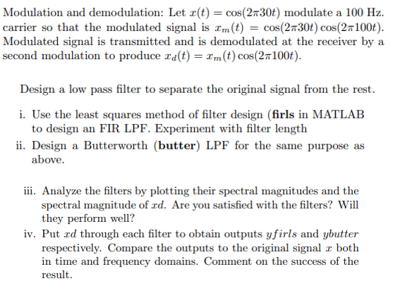 Solved Modulation and demodulation: Let x(t)=cos(2π30t) | Chegg.com